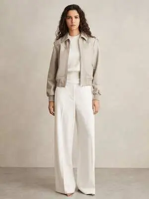 REISS Jasmine Leather Bomber Jacket