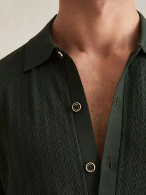 REISS Thames Textured Knit Button-through Shirt