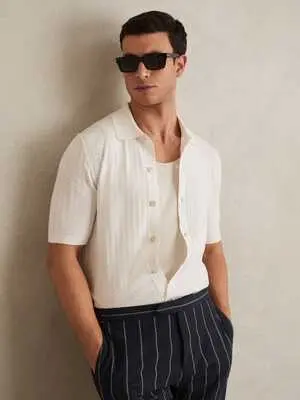REISS Thames Textured Knit Button-through Shirt