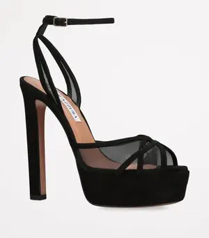 AQUAZZURA Suede Shear Plateau Platform Sandals 130 - Black