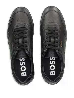 BOSS Faux-leather Trainers With Gold-tone Branding - Black
