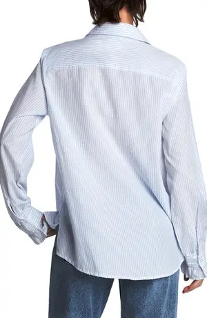 WASH LAB DENIM Ruffle Stripe Tuxedo Shirt - Blue Stripes