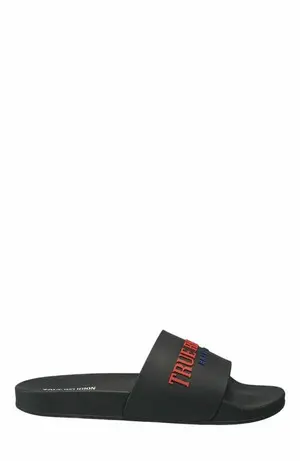 True Religion Weezy" Logo Slide Sandals - Black