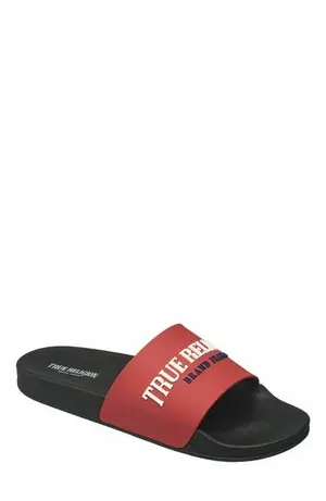 True Religion Weezy" Logo Slide Sandals - Red