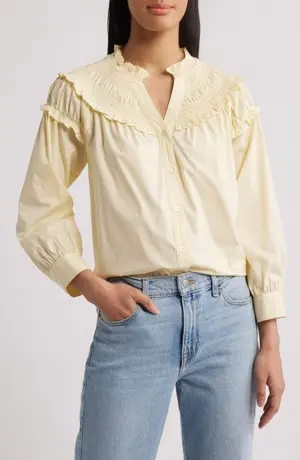 Wit & Wisdom Smocked Yoke Ruffle Shirt