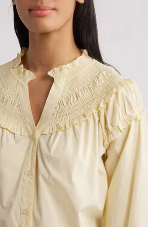 Wit & Wisdom Smocked Yoke Ruffle Shirt