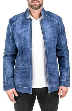 MACEOO Denim Effect Suede Jacket - Blue