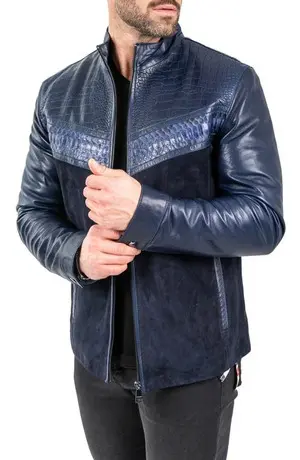 MACEOO Pythonshield Snakeskin Embossed Leather Jacket