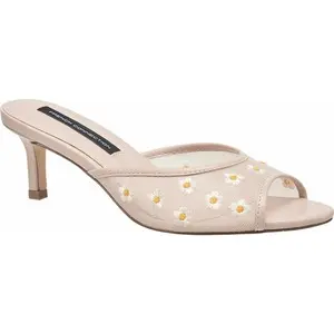 French Connection Nancy Mesh Embroidered Kitten Heel - Nude