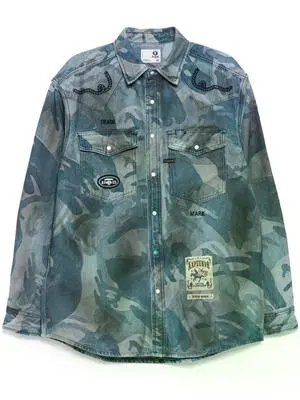 AAPE BY *A BATHING APE Moonface Jacquard Camo Denim Shirt - Blue