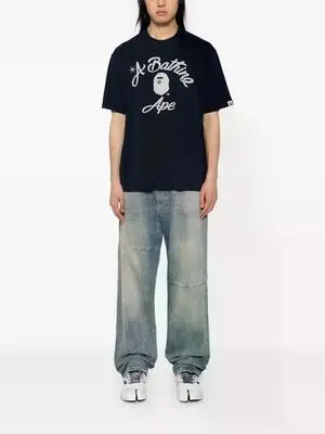 A BATHING APE Chain Stitch College T-shirt - Blue
