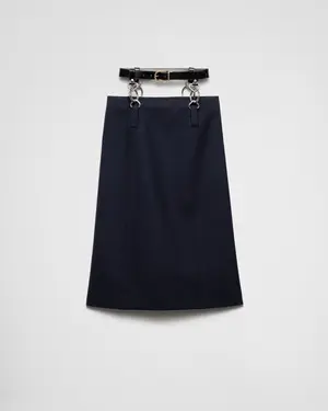 Prada Rush Stitch Flared Skirt With Leather Belt