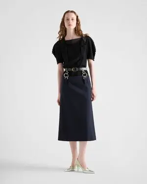 Prada Rush Stitch Flared Skirt With Leather Belt