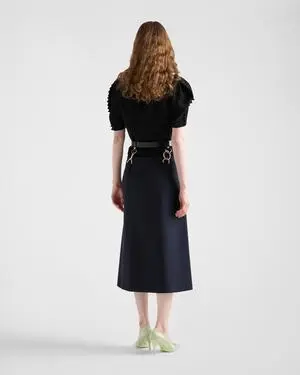 Prada Rush Stitch Flared Skirt With Leather Belt