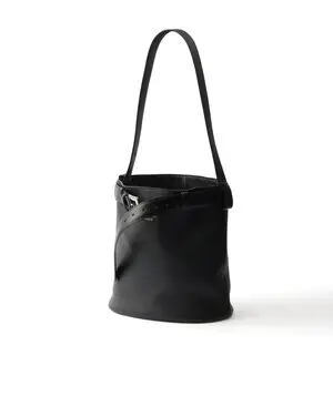 Prada Buckle Leather Bucket Bag - Black