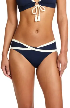Robin Piccone Tierna Twist Hipster Bikini Bottom - Navy/cream