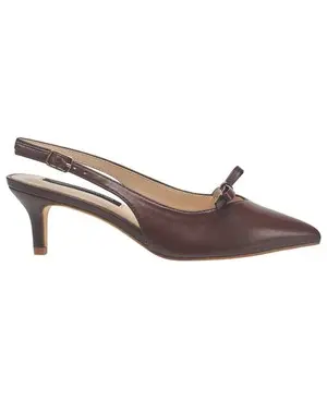 French Connection Quinny Slingback Kitten Heel With Bow Detailing - Chocolate