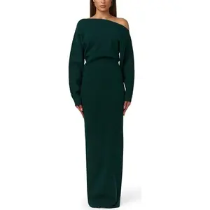 Naked Wardrobe One-shoulder Maxi Sweater Dress - Noir Green