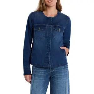 Wash Lab Denim Distressed Jackets For Women