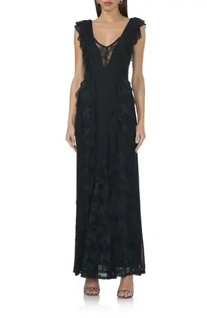 AFRM Trista Lace Inset Maxi Dress - Noir