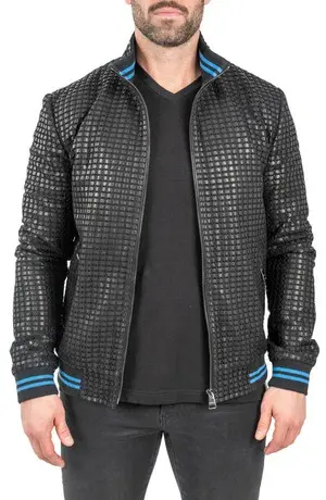 MACEOO Geometric Leather Jacket