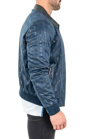 MACEOO Ladder Print Leather Jacket
