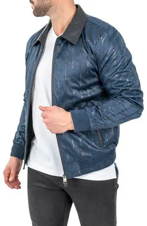 MACEOO Ladder Print Leather Jacket