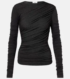 AGOLDE Agolde Tania Ruched Jersey Top In Ivory Glow Grey