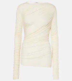 AGOLDE Agolde Tania Ruched Jersey Top In Ivory Glow White