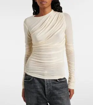 AGOLDE Tania Ruched Jersey Top In Ivory Glow - White
