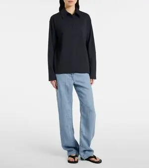 THE ROW Roddie Cotton And Silk Jersey Polo Shirt - Blue