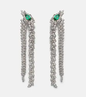 Yeprem 18kt White Gold Diamond And Emerald Dangle Earrings - Silver