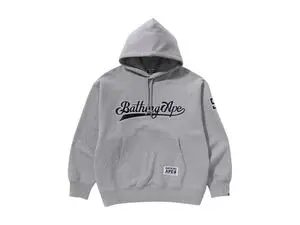 A BATHING APE Baseball Logo Relaxed Fit Pullover Hoodie - Grey