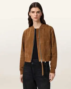 ALLSAINTS Orten Suede Bomber Jacket - Brown