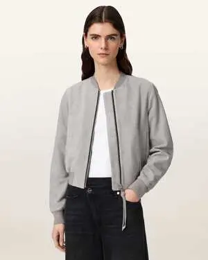 ALLSAINTS Orten Suede Bomber Jacket - Grey
