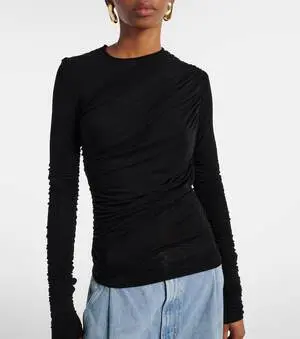 AGOLDE Tania Ruched Jersey Top - Black