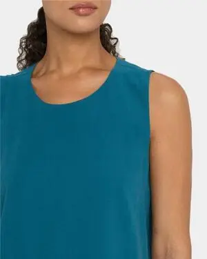 Eileen Fisher Crewneck Silk Georgette Crepe Shell - Harbor