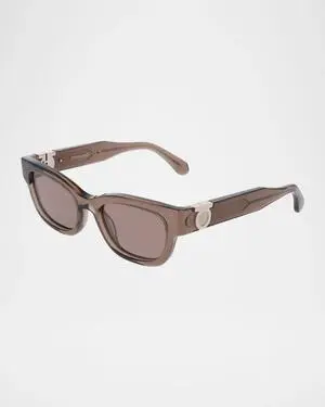 FERRAGAMO Gancino Rectangle Sunglasses - Transparent Brown