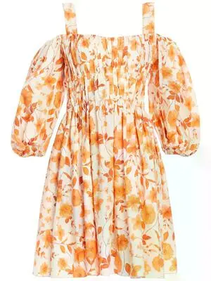 VASILIKI Floral-print Pleated Dress - Orange