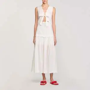 Sandro Crinkled Maxi Dress With Bow - Ecru