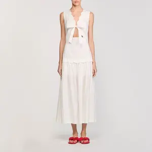 Sandro Crinkled Maxi Dress With Bow