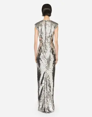 Dolce & Gabbana Long Sequined Draped Dress - Silver
