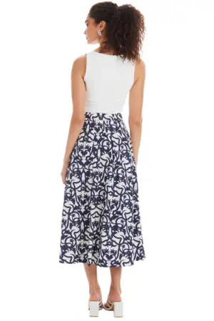 Allison Mabel Damask Print A-line Skirt