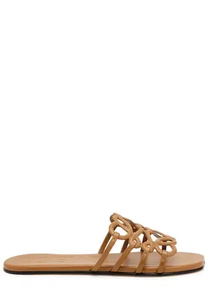 Loewe Anagram Petal Leather Sliders - Camel