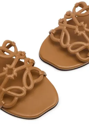 Loewe Anagram Petal Leather Sliders - Camel