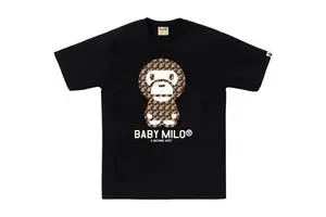 A BATHING APE Sta Houndstooth Baby Milo Tee Shirt - Black/brown