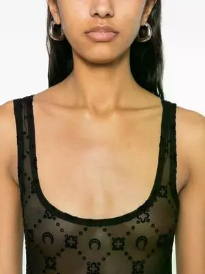 MARINE SERRE Flocked Moonogram Mesh Bodysuit - Black