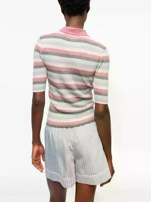 GANNI Striped Lurex-knit Polo Shirt - Pink