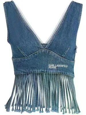 Karl Lagerfeld Fringed Denim Top - Blue