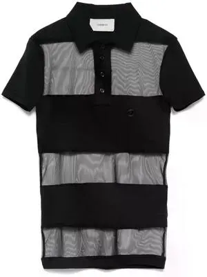 Coperni Striped Sheer Polo Top - Black